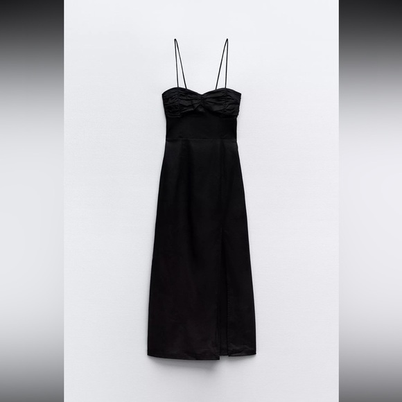 Zara | Dresses | Nwt Zara Linen Midi Dress In Black | Poshmark